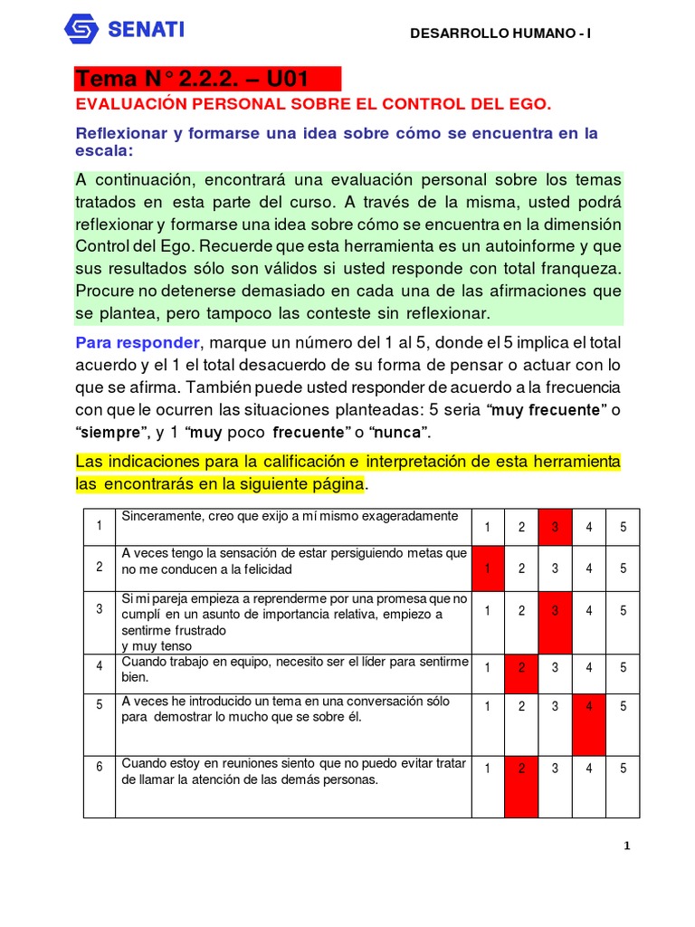 Evaluación del Control del Ego Personal | PDF | Sicología | Ciencia ...