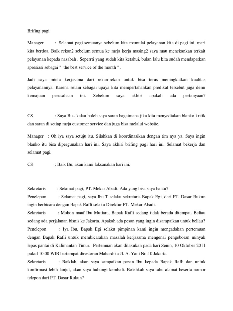 Contoh Teks Briefing Pagi di Kantor | PDF