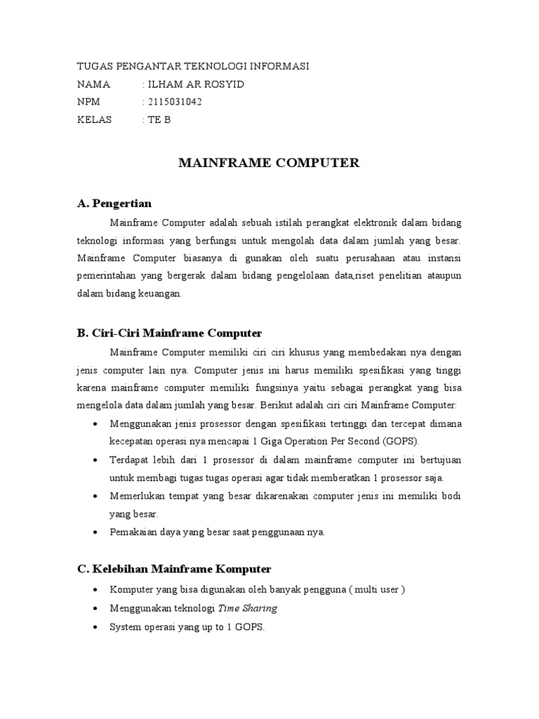 Mainframe Computer - ILHAM AR ROSYID - 2115031042 - TE B | PDF