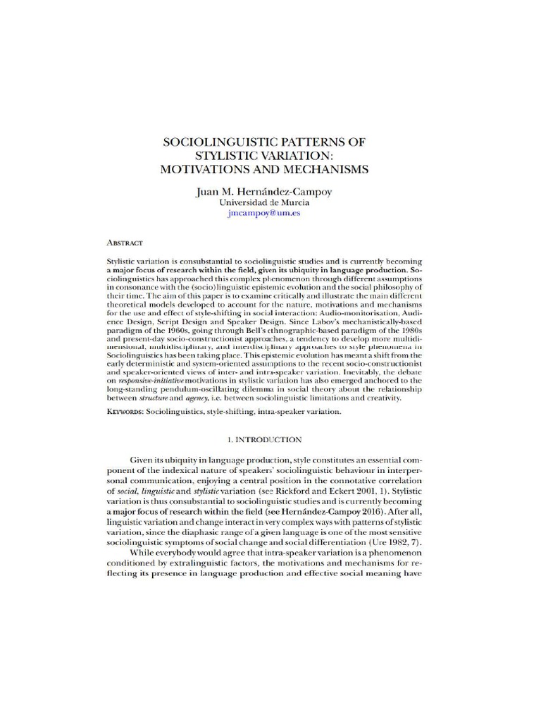 Sociolinguistic Patterns Of Stylistic Variation 2018 Pdf