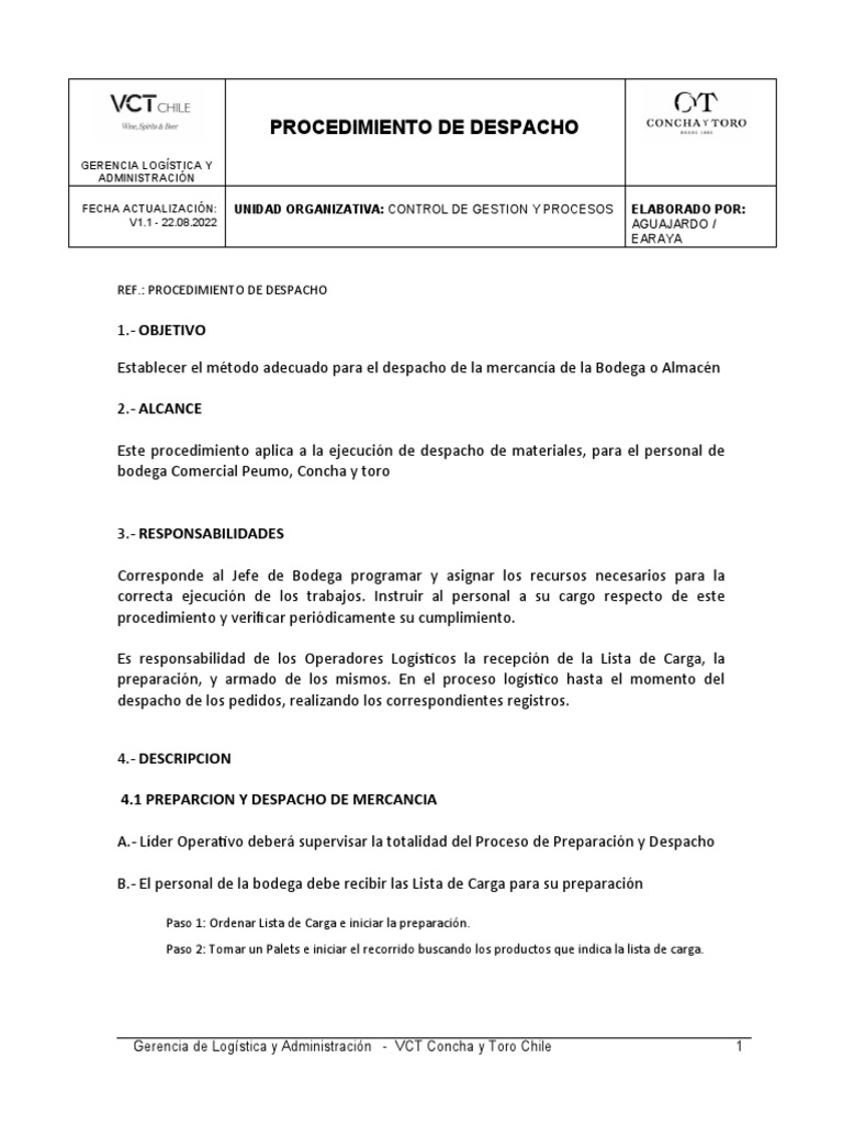 Procedimiento de Despacho | PDF | Logística | Business