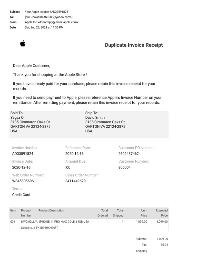 Yahoo Mail Document Your Apple Invoice AD33591824 PDF | PDF | Invoice ...