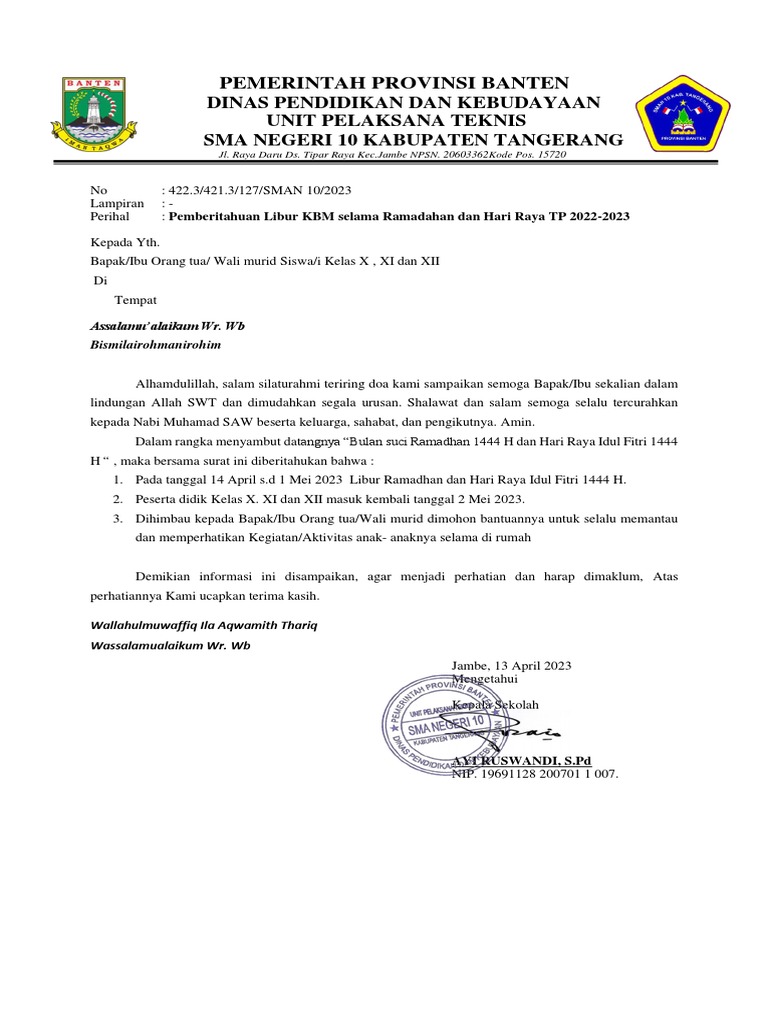 Surat Edaran Libur Ramadhan 2023 | PDF