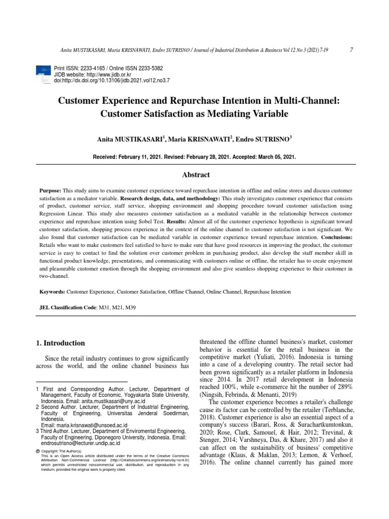 Customer Experience and Repurchase Intention in Multi-Channel ...