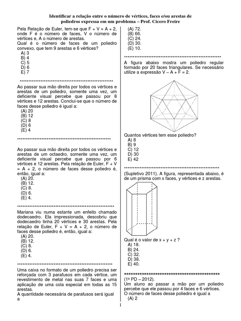 Face, Vertitice e Arestas | PDF | Vértice (Geometria) | Geometria
