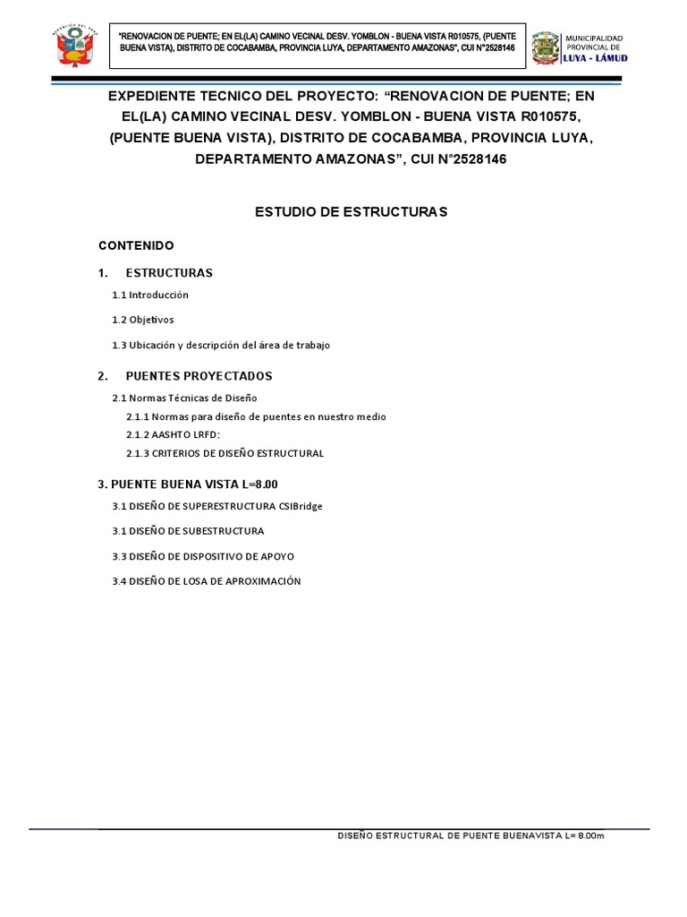 INFORME ESTRUCTURAL 8m BUENA VISTA | PDF | Puente | Eje