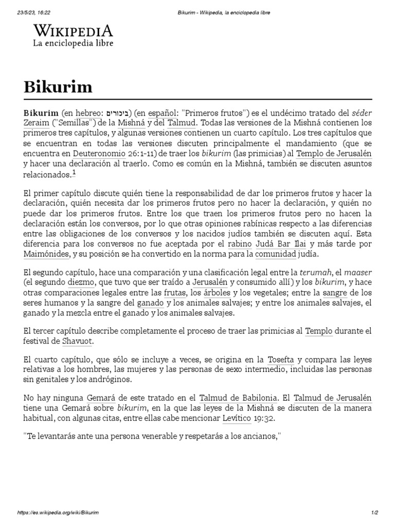 Bikurim: Primeros Frutos en la Mishná | PDF | Movimientos judíos | Ley ...