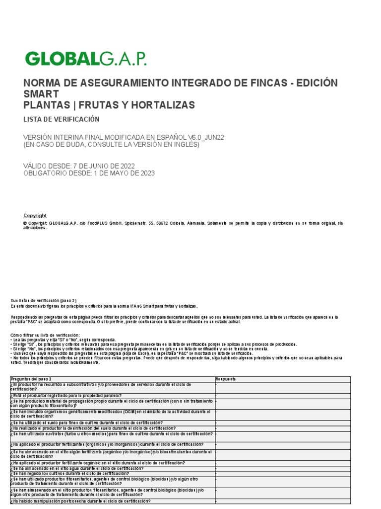 Globalgap v.6 SMART | PDF | Auditoría | Pesticida
