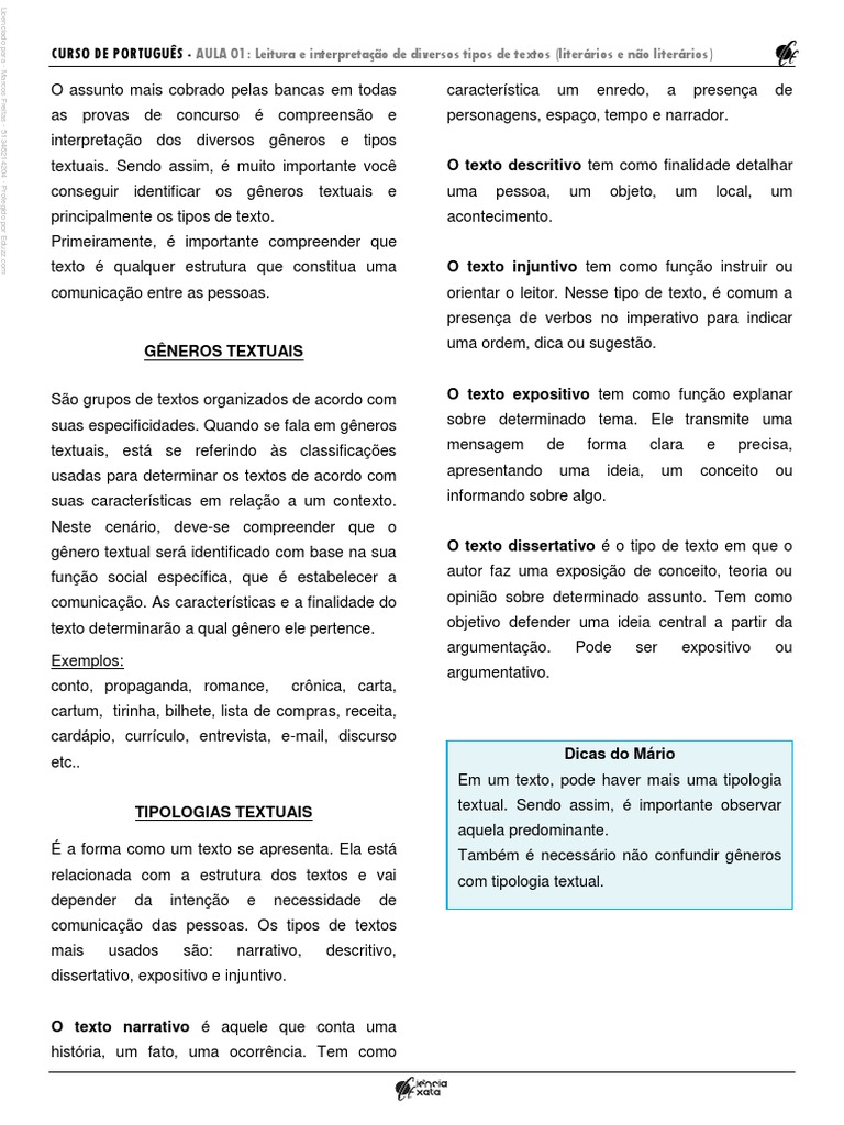 Tipos e Gêneros Textuais em Português | PDF