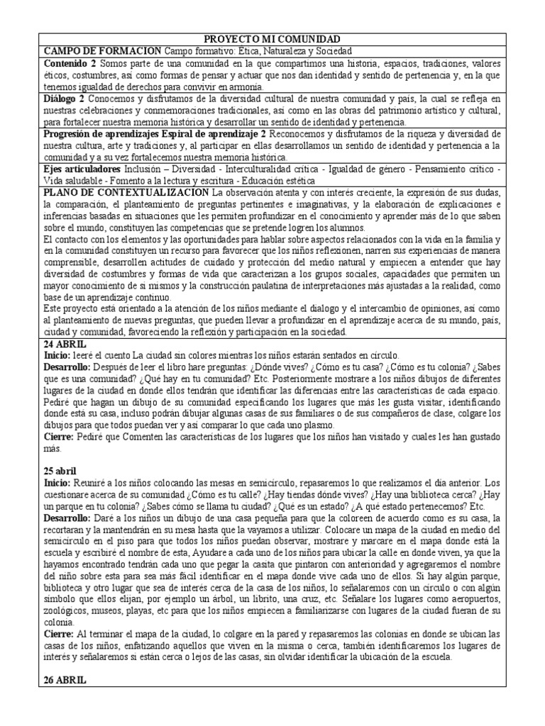 Proyecto Mi Comunidad | PDF | Aprendizaje | Inclusión (Educación)