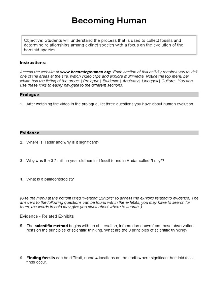 Becoming Human Web Activity | PDF | Human Evolution | Human