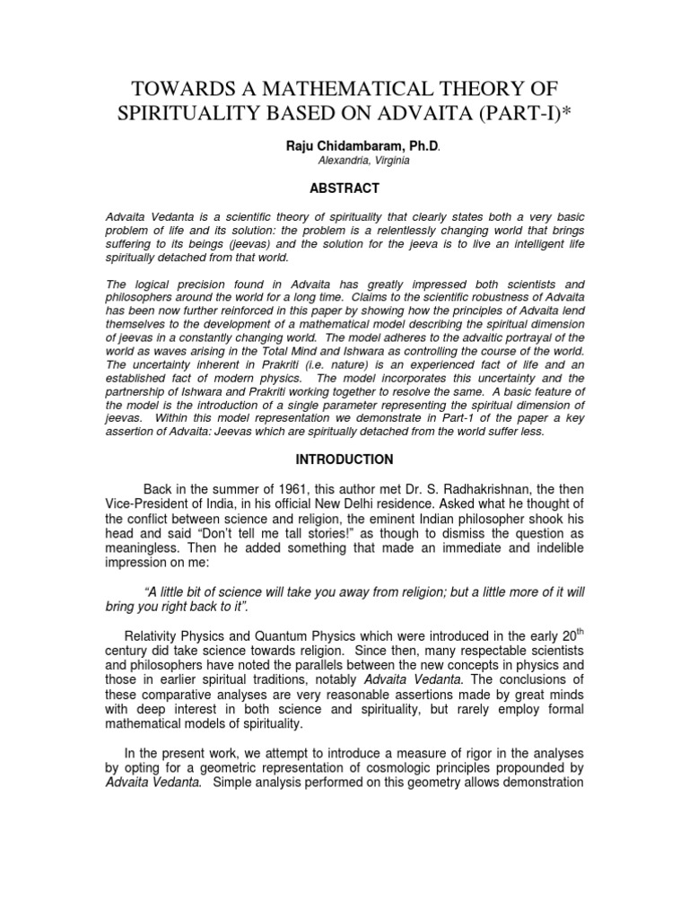 Mathematical Model of Advaita Spirituality | PDF | Advaita Vedanta ...
