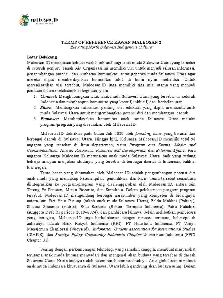 Template Atau Contoh Term of References | PDF