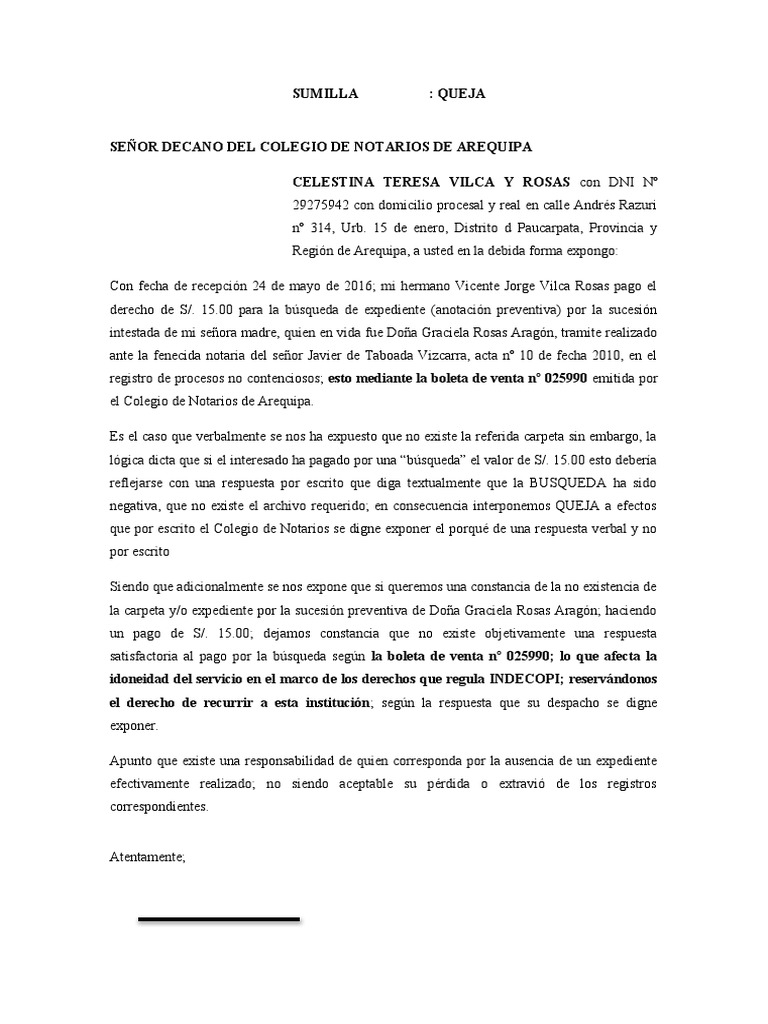 Solicitud Queja | PDF