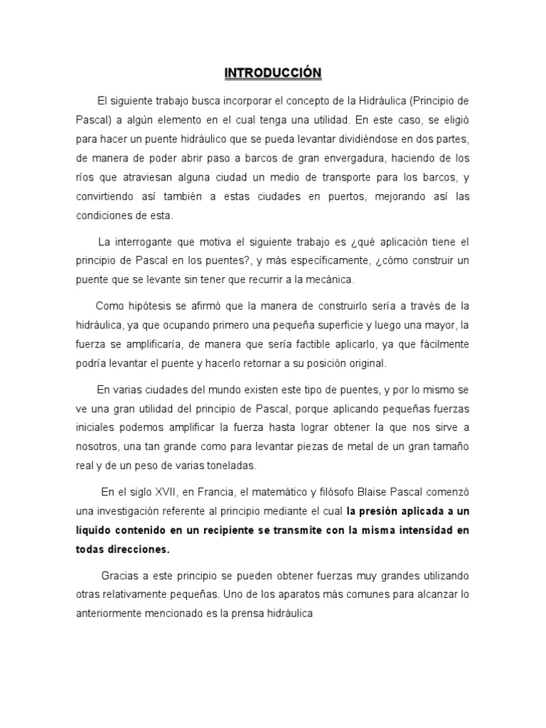 proyecto-del-puente-hidraulico | PDF | Presión | Mecánica de fluidos