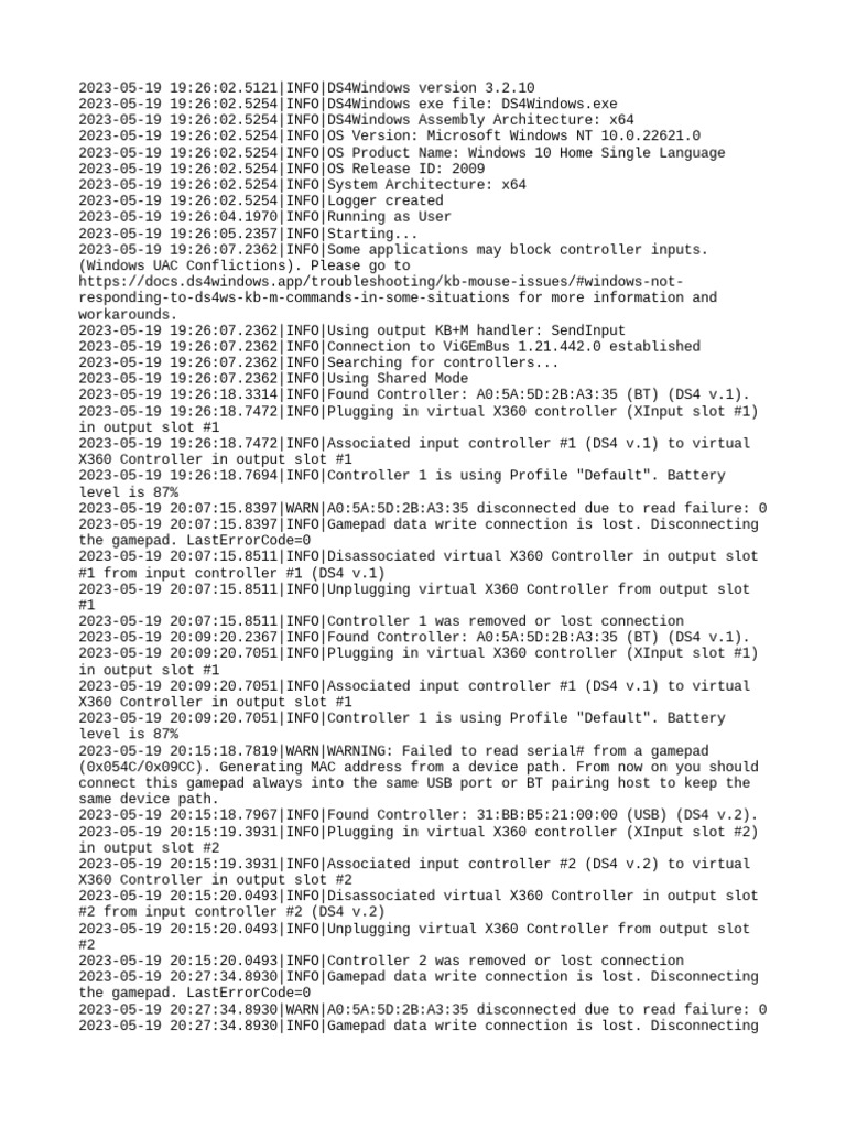 Ds4windows Log 20230519.0 | PDF | Microsoft Windows | Software Development