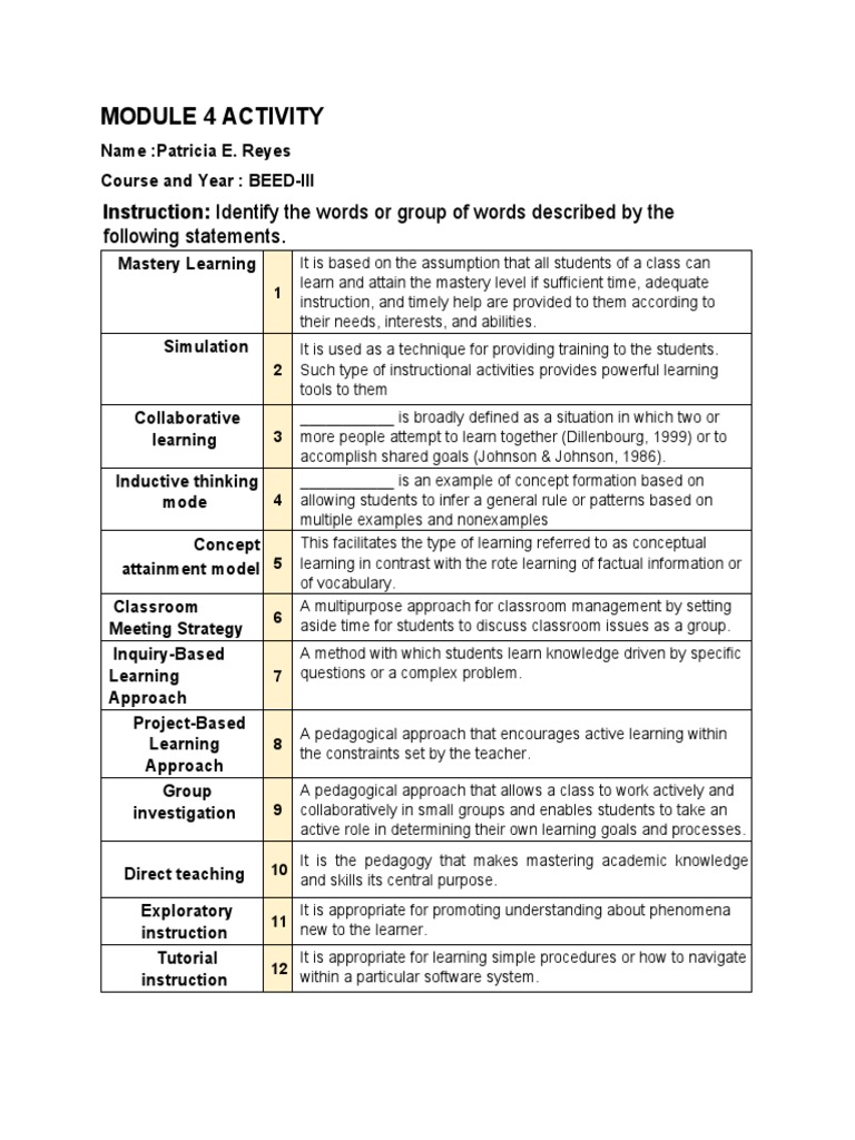 MODULE 4 - ACTIVITY - Patricia E. Reyes - Technology For Teaching and Learning | PDF | Learning ...