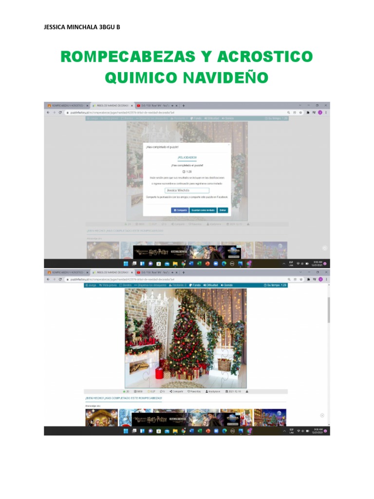 ROMPECABEZAS Y ACROSTICO QUIMICO NAVIDEÑO-JESSICA MINCHALA 3BGU B | PDF