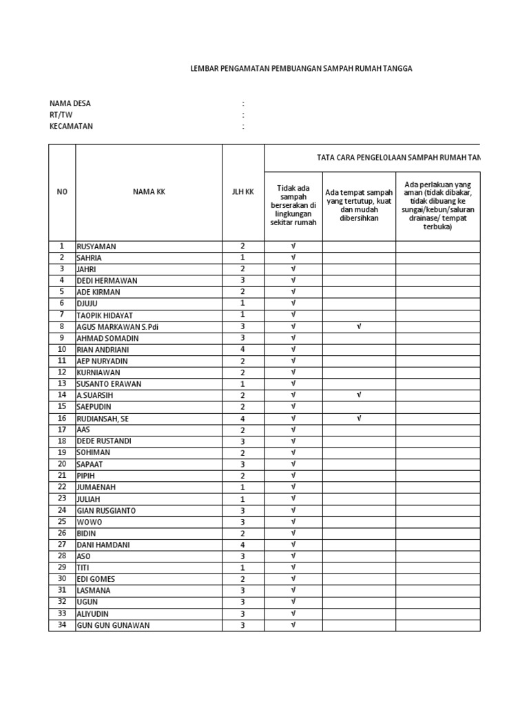 Form Pengelolaan Sampah Rumah Tangga | PDF