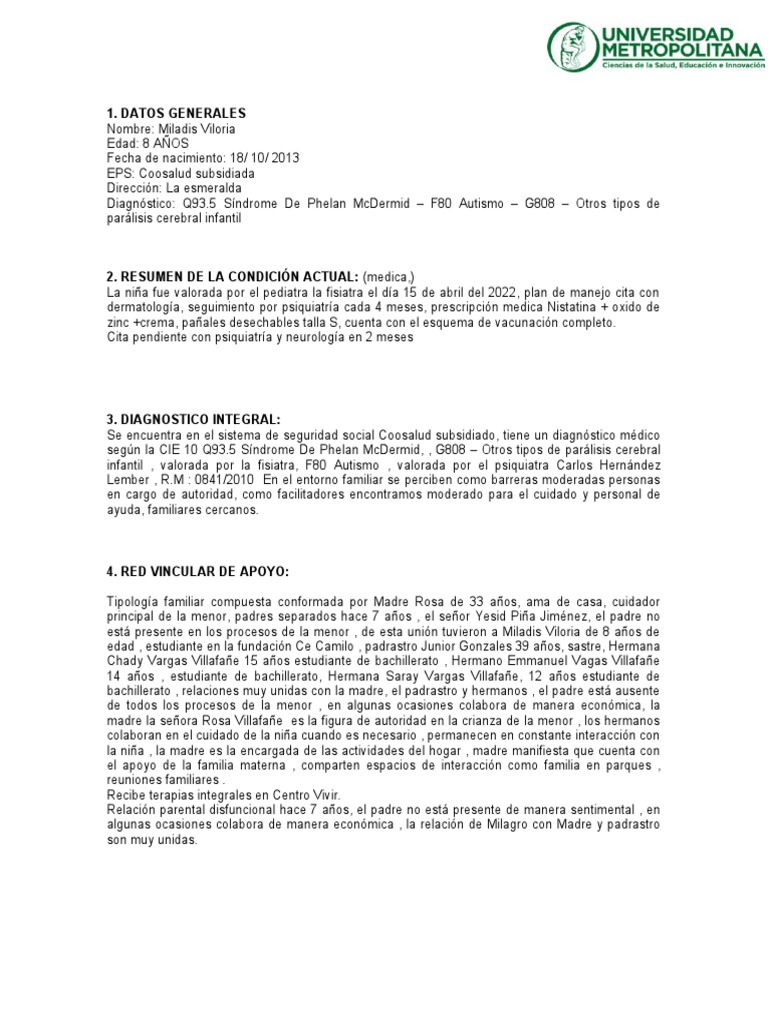 Estudio de Caso Miladis Viloria | PDF | Espectro autista | Cuidado de ...