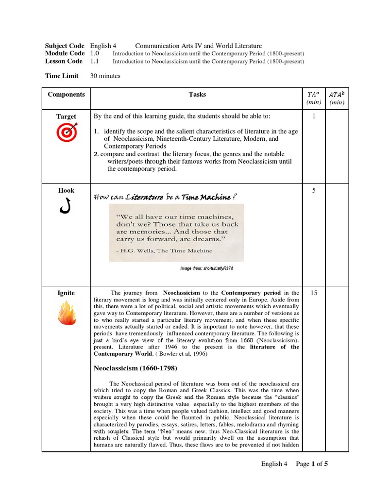 SLG English 4 1.1 Introduction To Neoclassicism Until The Contemporary ...