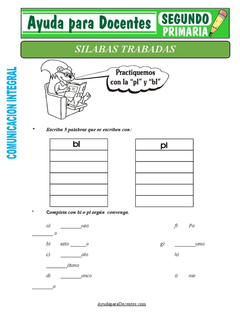 Silabas Trabadas para Segundo de Primaria | PDF