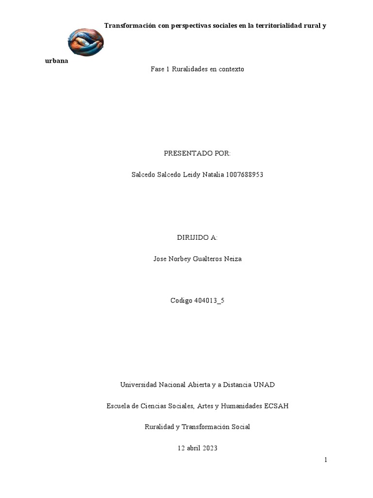 Fase 1 Ruralidades en Contexto - Leidy Salcedo - 5 | PDF | Science