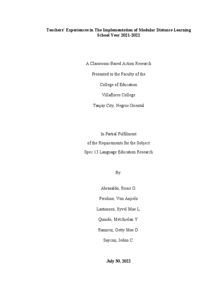 Teachers' Insights on Modular Distance Learning | PDF | Distance ...