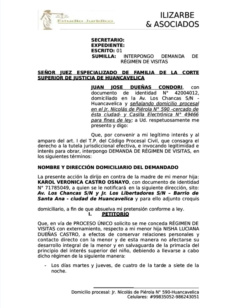 Modelo de Demanda de Regimen de Visitas | PDF Modelo de Demanda de Regimen de Visitas | PDF