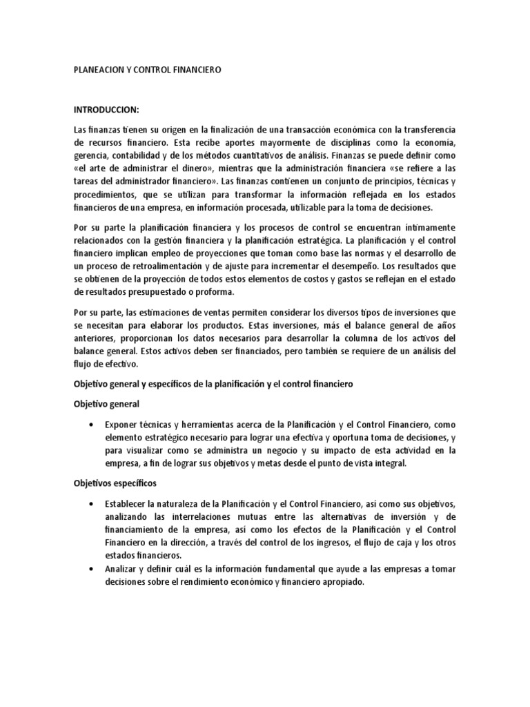 Planeacion y Control Financiero | PDF | Planificación | Contabilidad