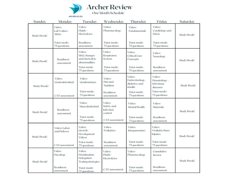 Archer Review One-Month Study Plan | PDF | Causes Of Death | Medicine