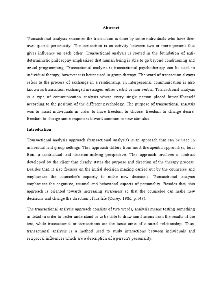 Overview of Transactional Analysis in Therapy | PDF | Psychotherapy ...