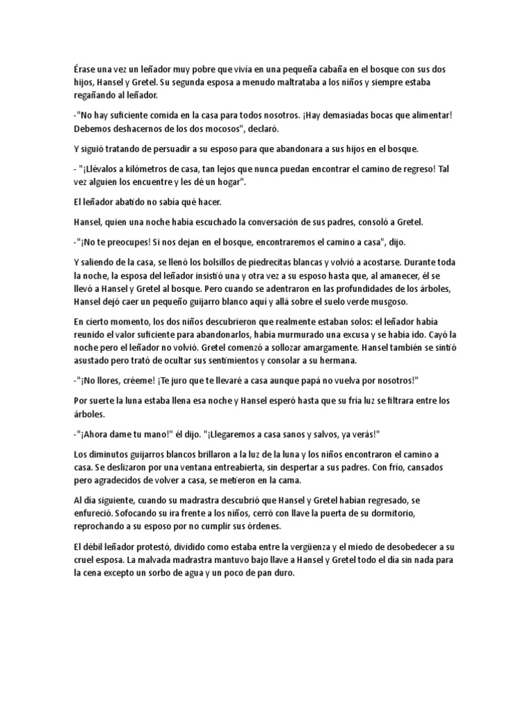 Érase Una Vez Un Leñador Muy Pobre Que Vivía en Una Pequeña Cabaña en ...
