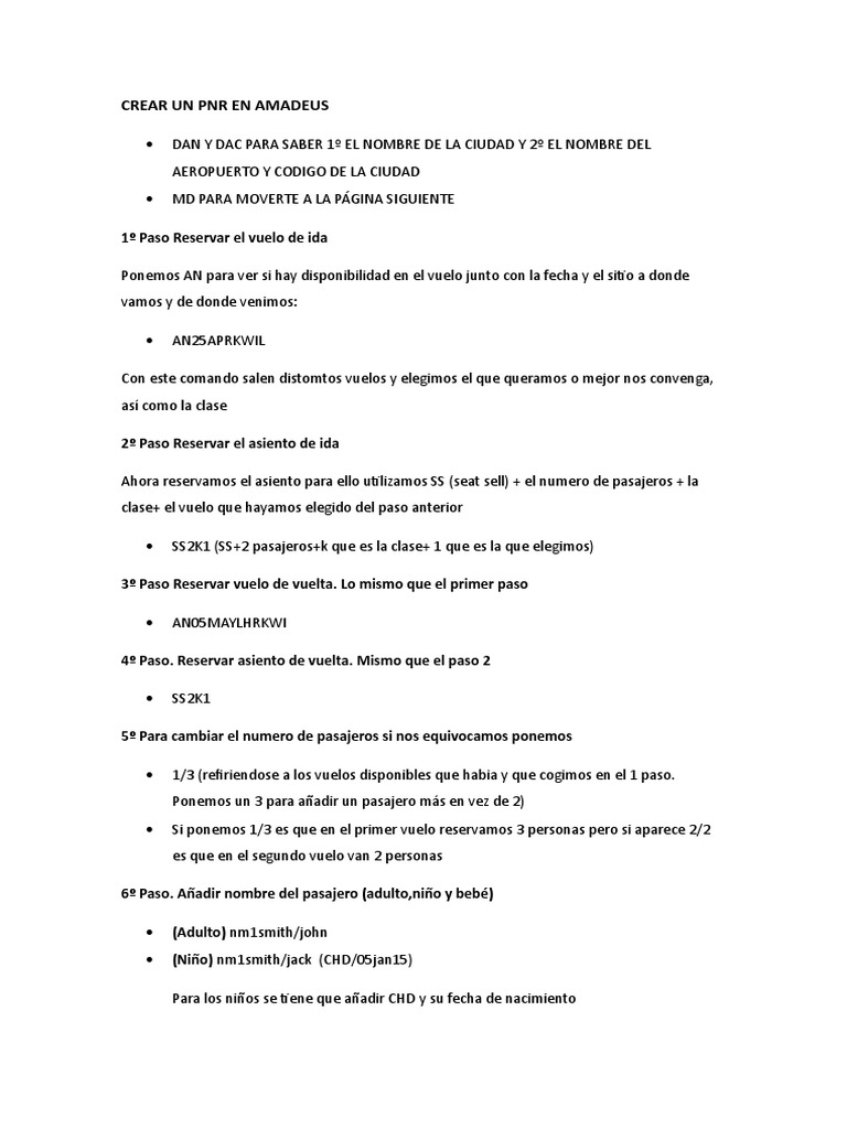 Crear Un PNR en Amadeus | PDF