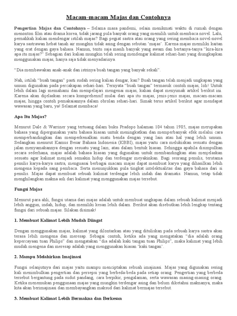 Jenis dan Contoh Majas dalam Sastra | PDF
