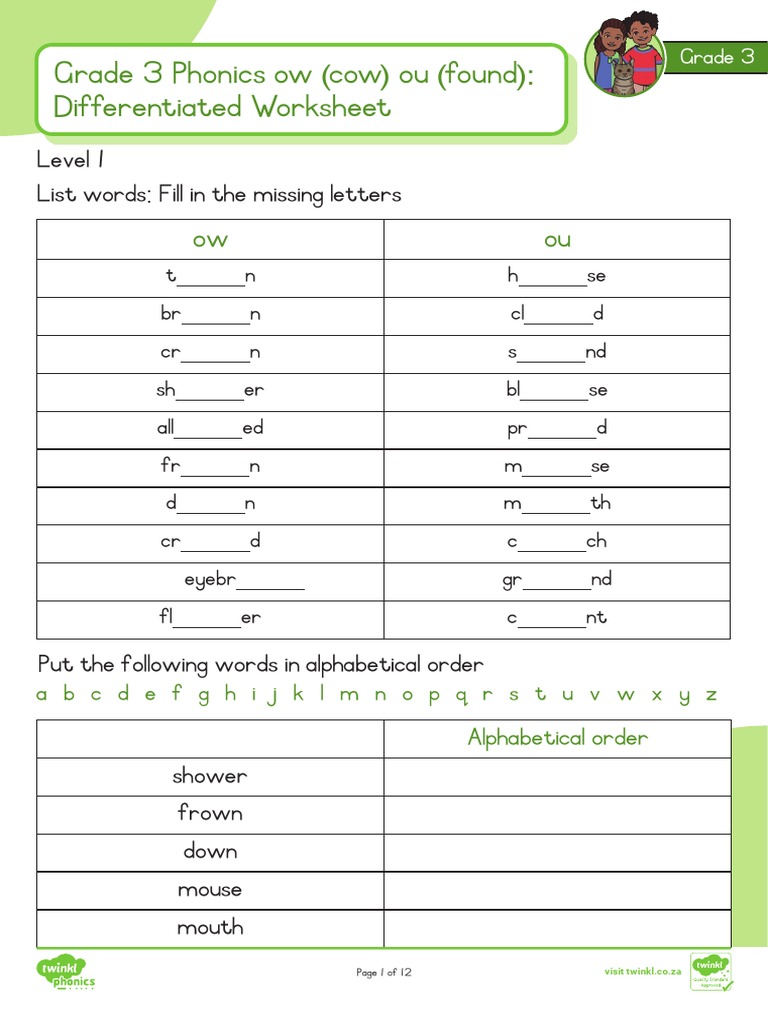 Za HL 1652623043 Grade 3 Phonics Ow Cow Ou Found Differentiated ...