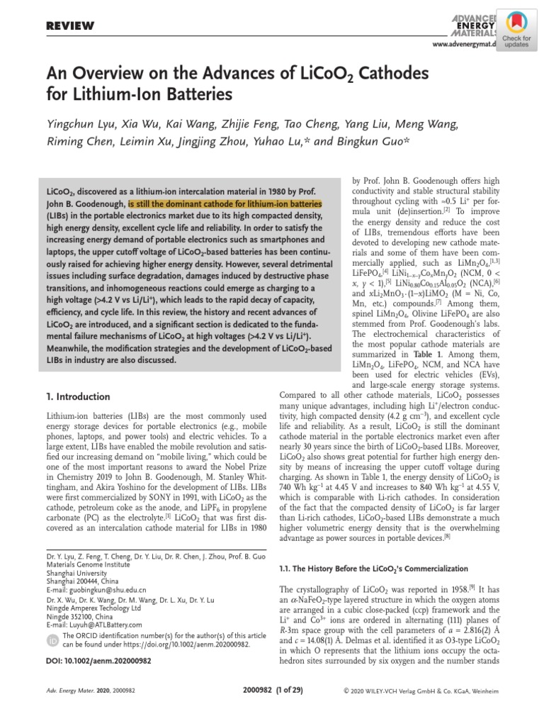 An Overview On The Advances of LiCoO2 Cathodes For Lithium-Ion ...