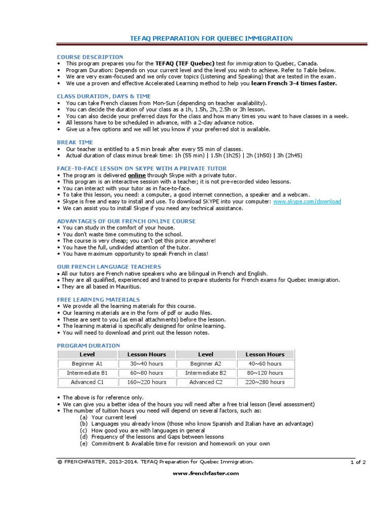 TEFAQ Preparation Course for Quebec | PDF | French Language | Communication