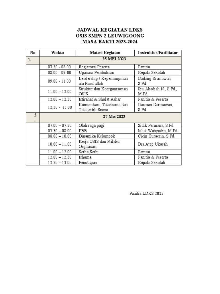 Jadwal Kegiatan LDKS | PDF