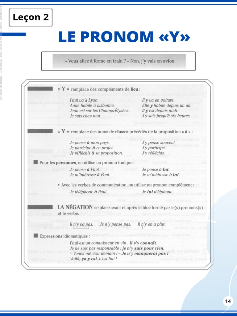 01 Theorie Le Pronom y | PDF
