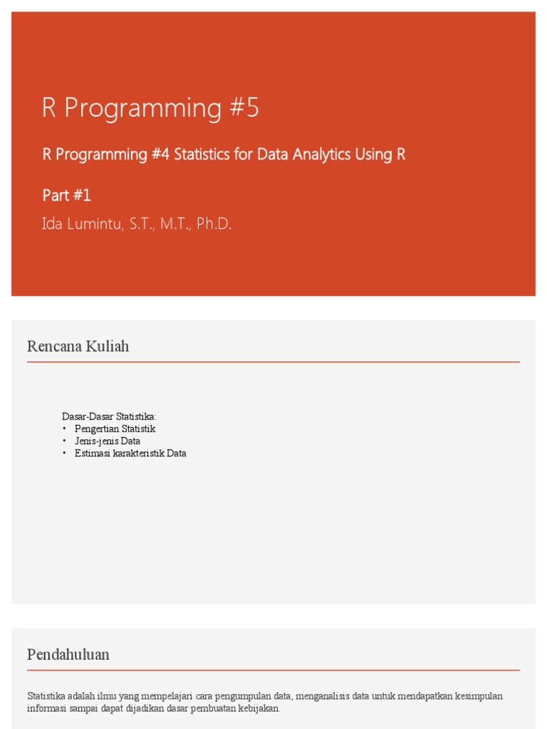 Pertemuan #5 - R Programming #4 Statistics For Data Analytics Using R Part #1 | PDF | Bisnis ...