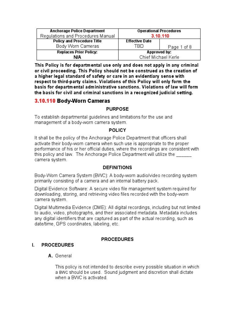 Anchorage Police Body-Worn Camera Policy | PDF | Police | Prosecutor