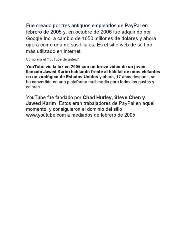 Historia de YouTube: Fundadores y Evolución | PDF | Ciencias sociales ...