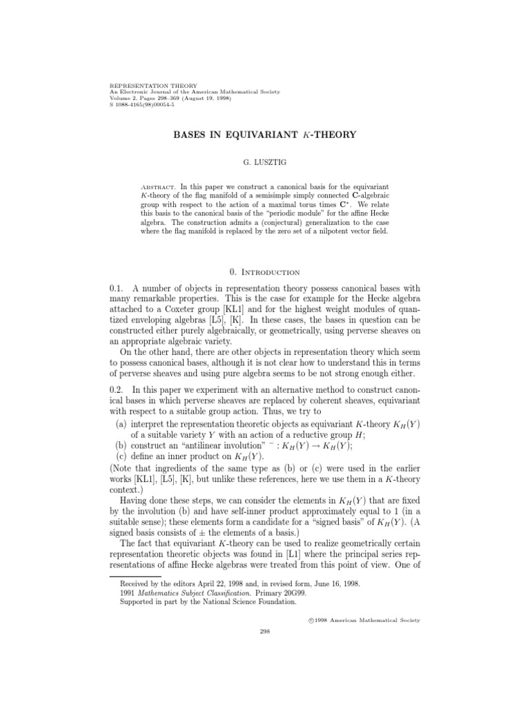 Lusztig - Basis in Equivariant K-Theory I | PDF | Representation Theory ...