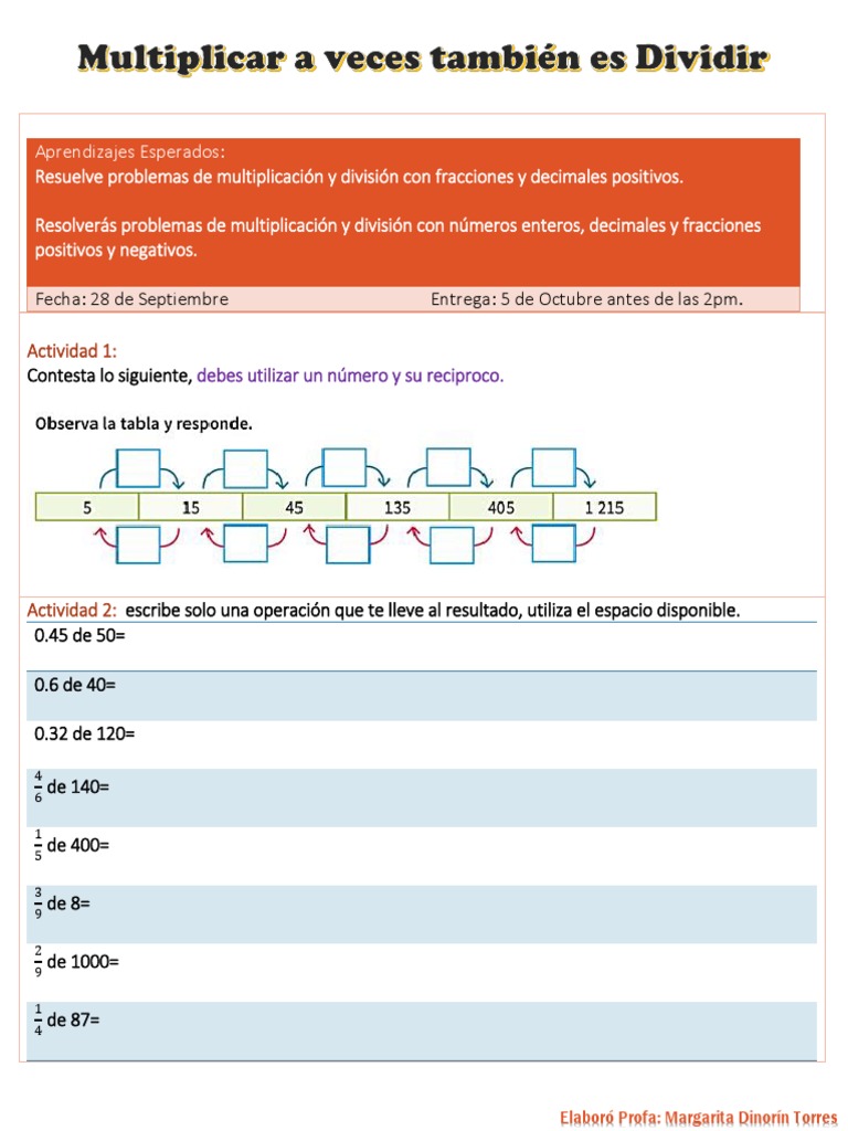 Multiplicacion de Fracciones y Multiplicacion de Numeros Enteros | PDF ...
