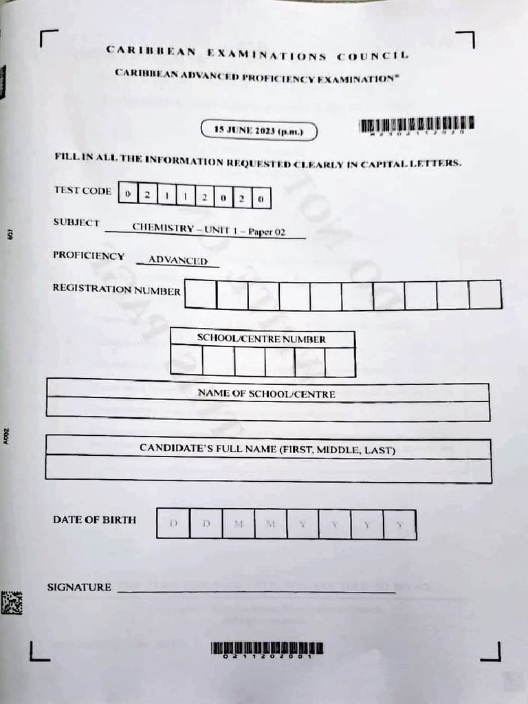 CAPE Chem 2023 U1 P1 | PDF