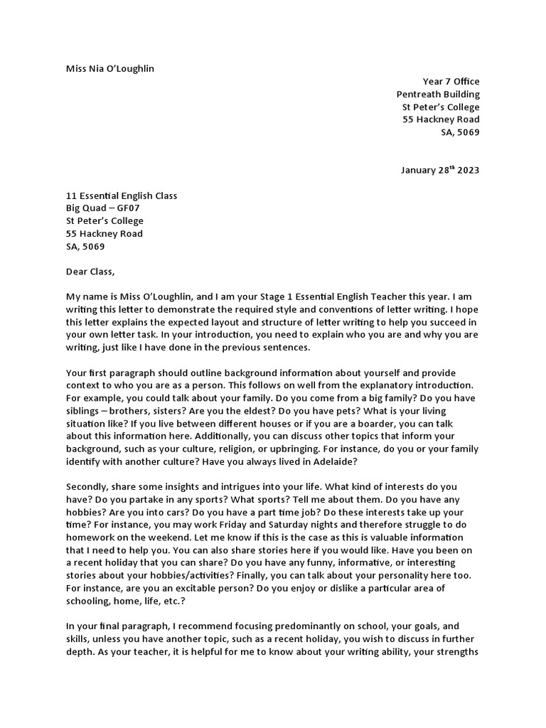 Letter Writing Exemplar | PDF