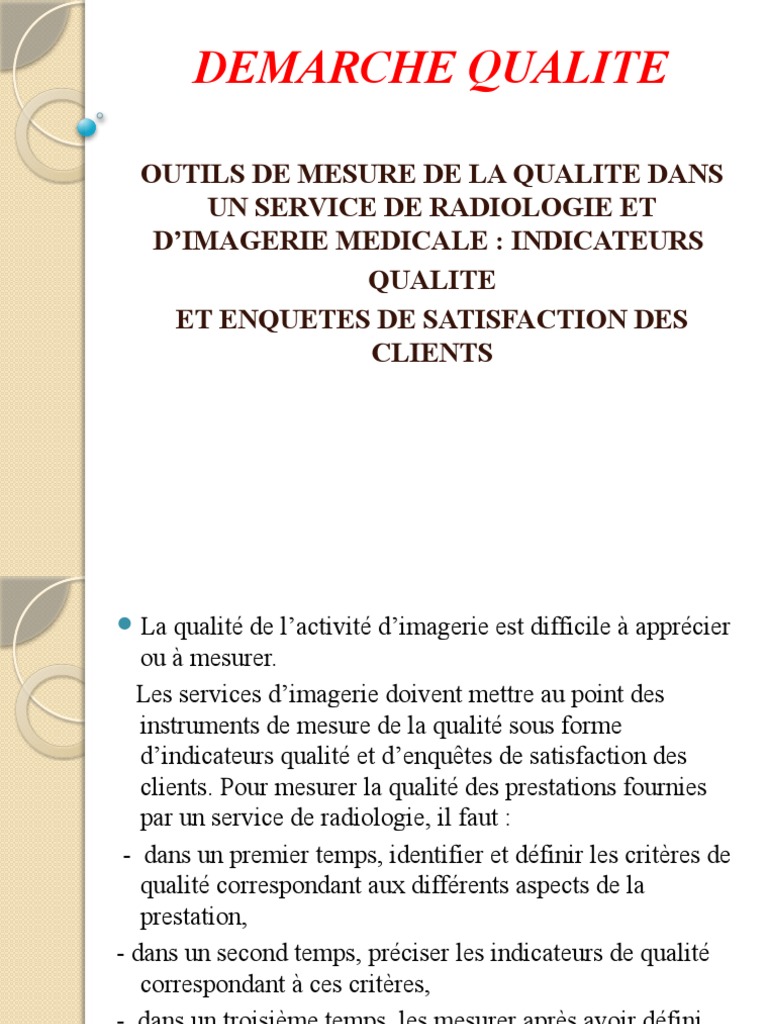 1 DEMARCHE QUALITE | PDF | Radiologie | Échantillonnage (Statistiques)
