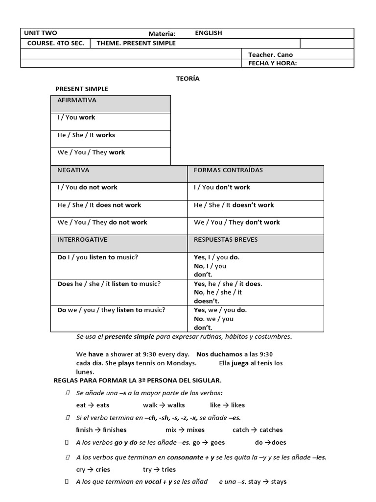 Tema Present Simple | PDF