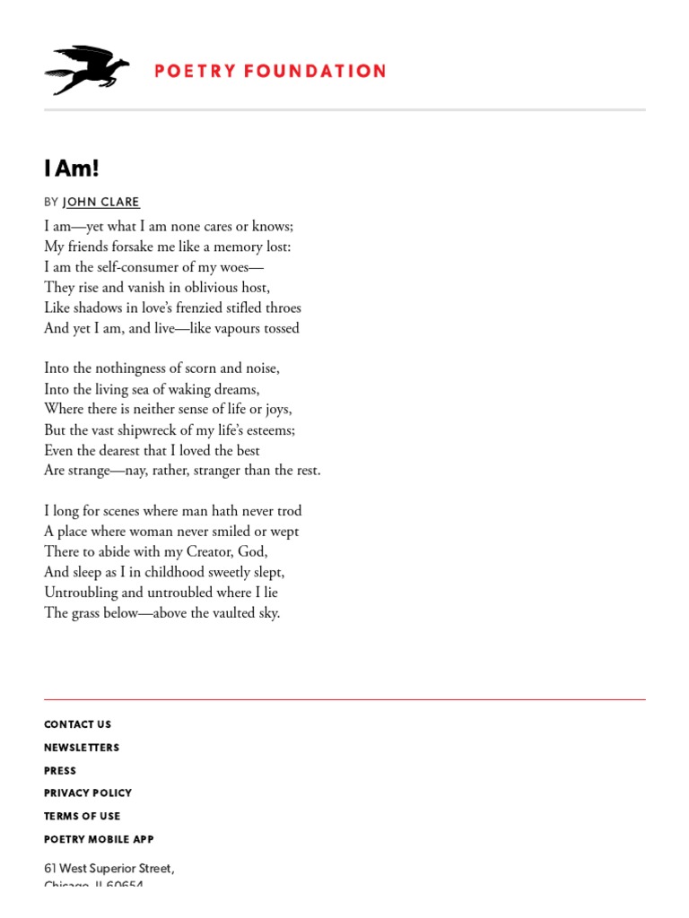 I Am! by John Clare - Poetry Foundation | PDF